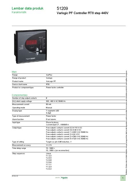 Lembar Data Produk Varlogic Pf Controller Rt8 Step 440v Pdf Alternating Current
