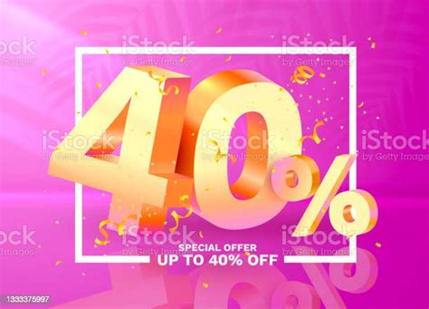 40 끄기 할인 크리에이티브 컴포지션 장식 용 물건 황금 색종이와 3d 황금 판매 기호 판매 배너 및 포스터 벡터 3차원 형태에 대한 스톡 벡터 아트 및 기타 이미지