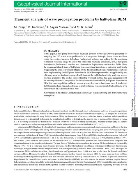 Pdf Transient Analysis Of Wave Propagation Problems By Half Plane Bem