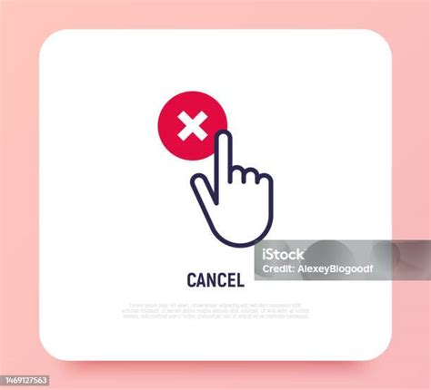 Cancel Thin Line Icon Hand Clicks Button With Cross Mark Rejected Declined Modern Vector