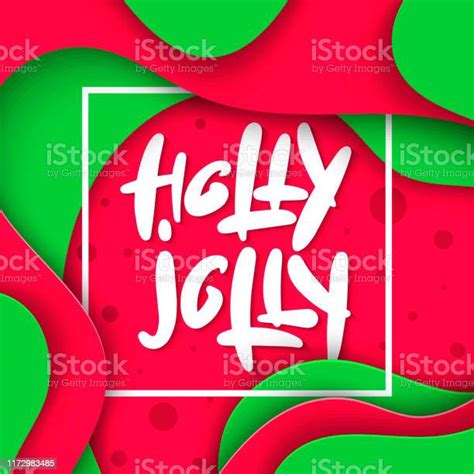 포스터 장식 카드 티셔츠 및 인쇄를위한 문자 그림 문구 홀리 졸리 종이 컷 3d 추상적 인 배경에 크리스마스와 새해 휴일을위한