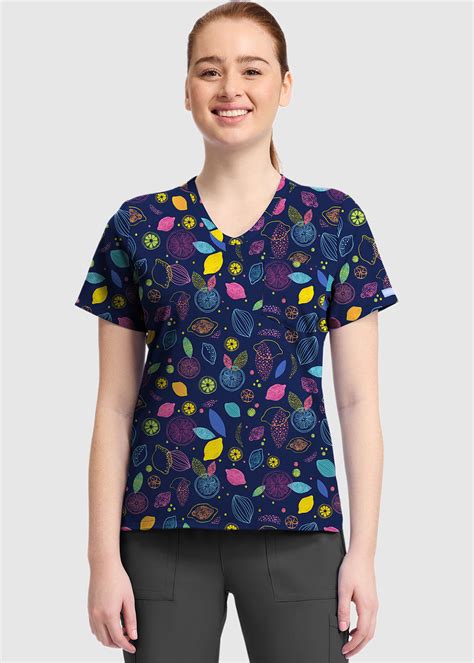 Cherokee Genuine Ck857 High Low Tutti Frutti Print V Neck Top For Women
