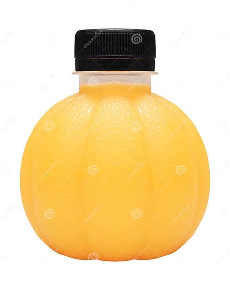 Orange Juice In Plastic Bottle Isolated On White Background With