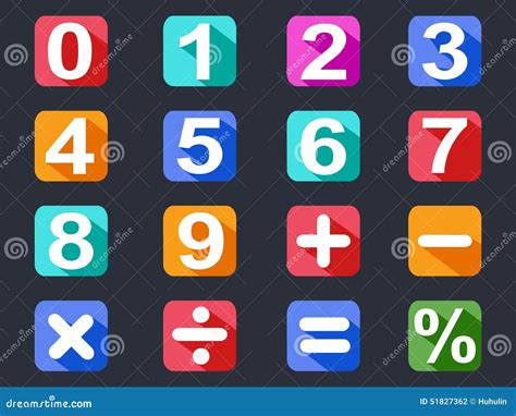 Numbers And Math Long Shadow Icons Set Stock Vector Illustration Of Calculator Mobile