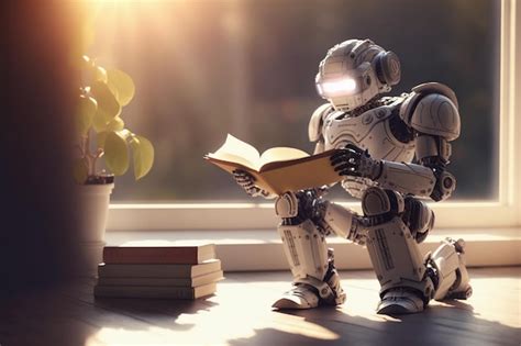 Premium Photo Artificial Intelligence Is Selflearning A Robot Reads Books Ai Generation
