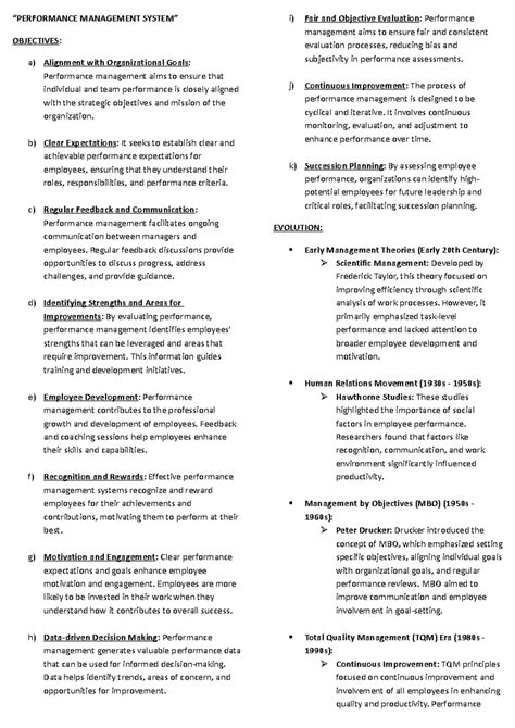 Chapter 1 Notes Performance Management System “performance Management System” Objectives A