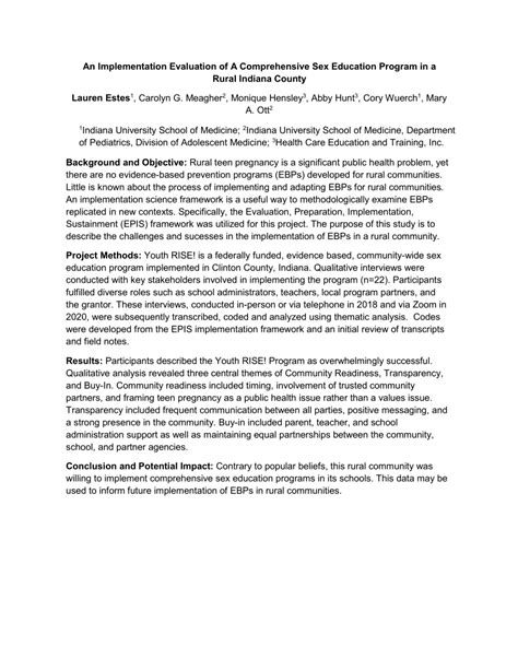 Pdf An Implementation Evaluation Of A Comprehensive Sex Education