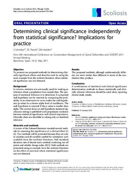 Pdf Determining Clinical Significance Independently From Statistical
