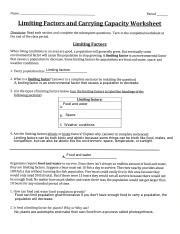 Limiting Factors Carrying Capacity Pdf Limiting Factors A Limiting Factor Is An Environmental