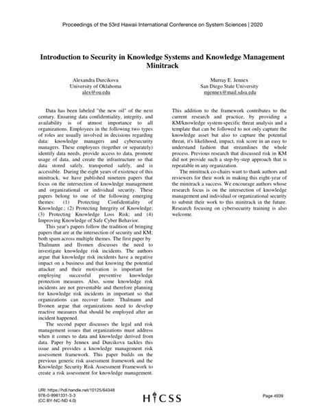 Pdf Introduction To The Minitrack On Security In Knowledge Systems And Knowledge Management