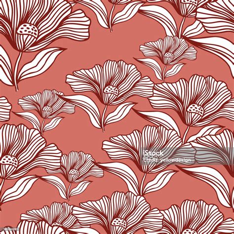 아름 다운 꽃 라인 완벽 한 패턴 장식입니다 꽃 빈티지 윤곽선 끝없는 배경 복고풍 스타일 0명에 대한 스톡 벡터 아트 및 기타