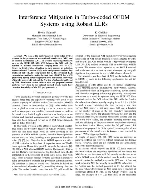 Pdf Interference Mitigation In Turbo Coded Ofdm Systems Using Robust Llrs