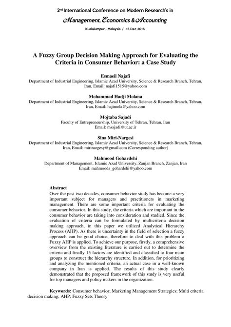 Pdf A Fuzzy Group Decision Making Approach For Evaluating The