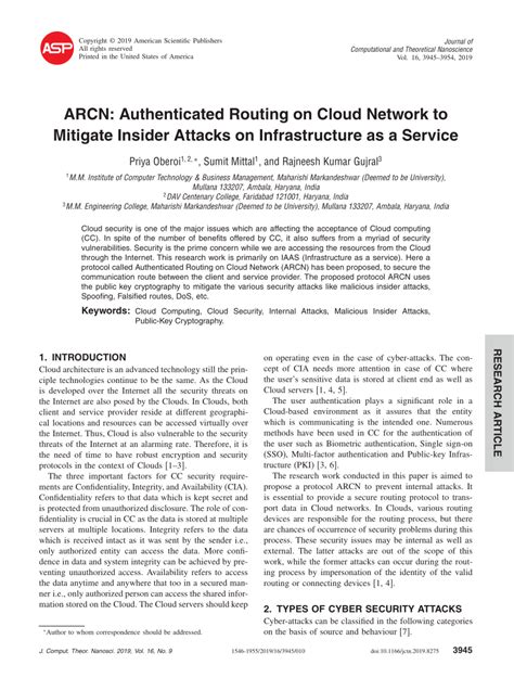 Pdf Arcn Authenticated Routing On Cloud Network To Mitigate Insider Attacks On Infrastructure