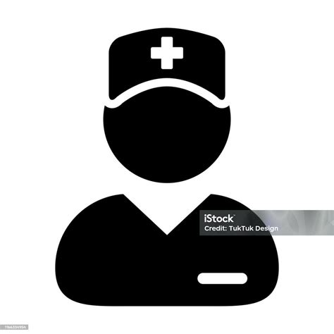 글리프 픽토그램에서 의학 상담을 위한 청진기를 가진 간호 아이콘 벡터 남성 프로필 아바타 간호사에 대한 스톡 벡터 아트 및 기타