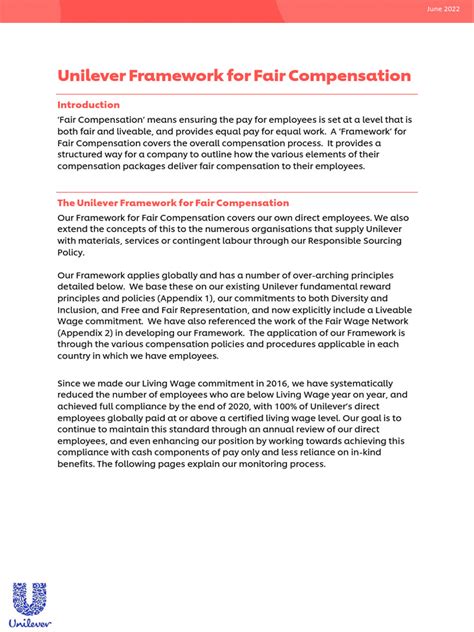 Unilever Framework For Fair Compensation 2022 Pdf