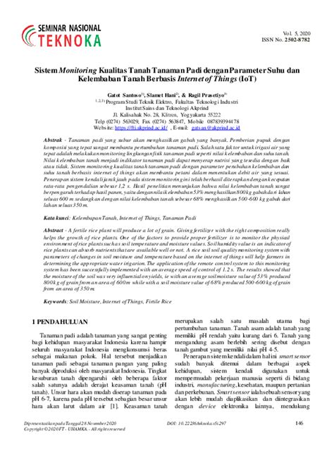 Pdf Sistem Monitoring Kualitas Tanah Tanaman Padi Dengan Parameter Suhu Dan Kelembaban Tanah