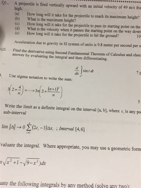 solved a projectile is fired vertically upward with an