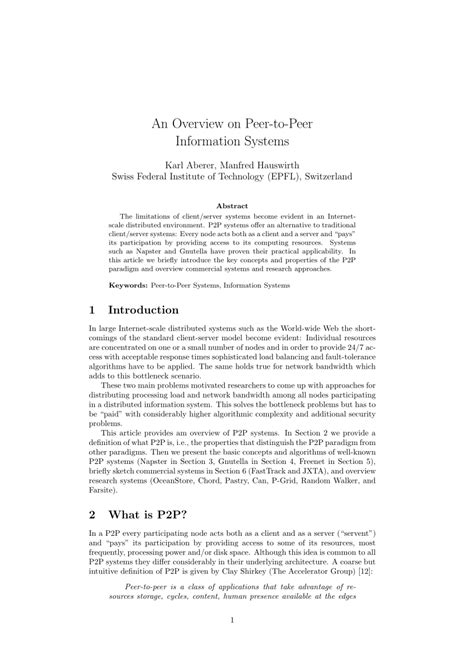 Pdf An Overview On Peer To Peer Information Systems