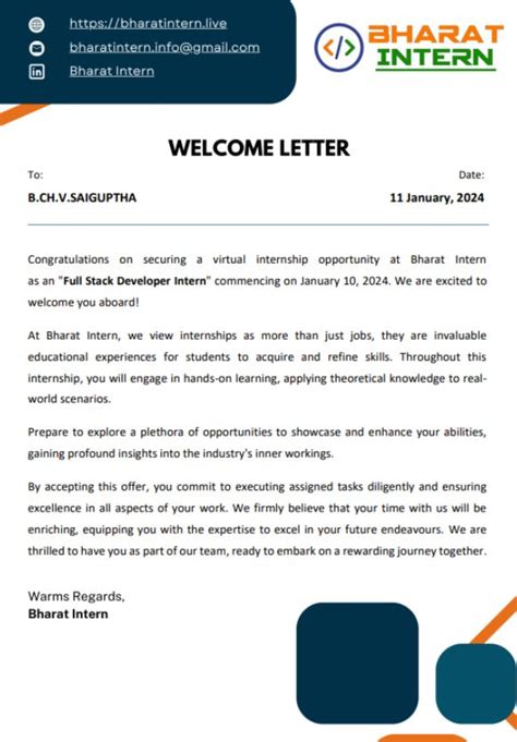 Sai Guptha On Linkedin Internship Bharatintern