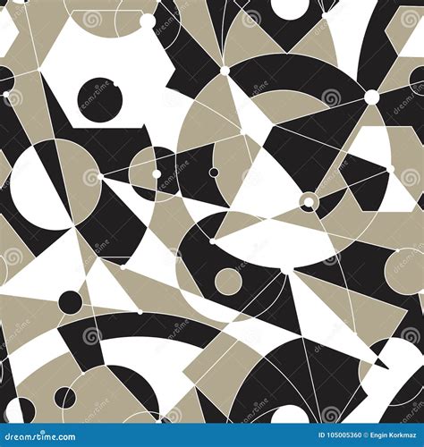 Grid Seamless Pattern With Random Geometric Shapes And Lines Stock Vector Illustration Of
