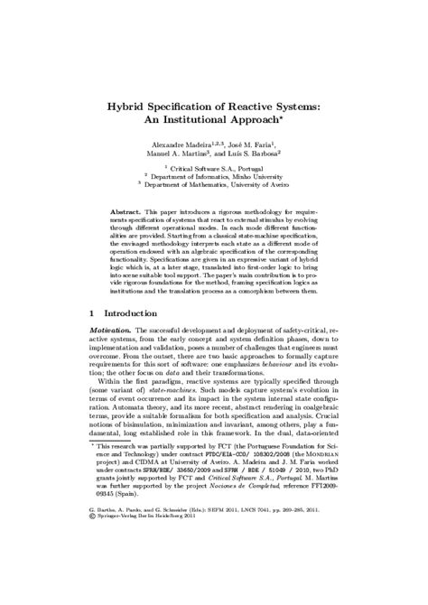 Pdf Hybrid Specification Of Reactive Systems An Institutional Approach