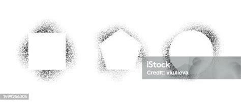 정사각형 원형 및 오각형 프레임은 스프레이 스텐실 효과로 설정됩니다 그런지 점선 테두리 그림자 컬렉션입니다 퇴색된 노이즈 모양