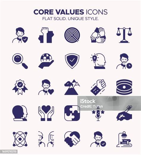 Core Values Icon Set Solid Style Ethics Integrity Principles Values