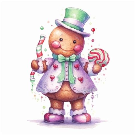 Premium Ai Image There Is A Watercolor Drawing Of A Ginger Bear With A Candy Cane Generative Ai