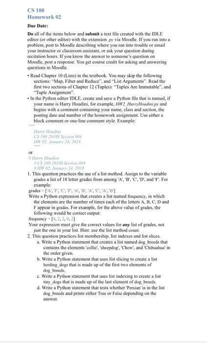 Solved Cs 100 Homework 02 Due Date Do All Of The Items