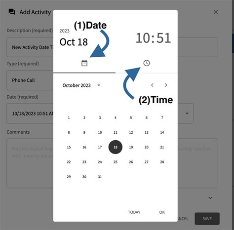 setting date and time on an activity cru crm help