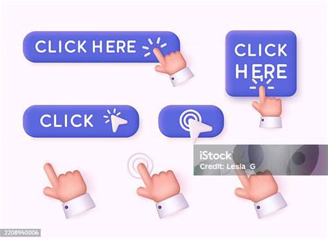 Click Here Web Buttons Set Of Action Button Hand Cursor And Arrow