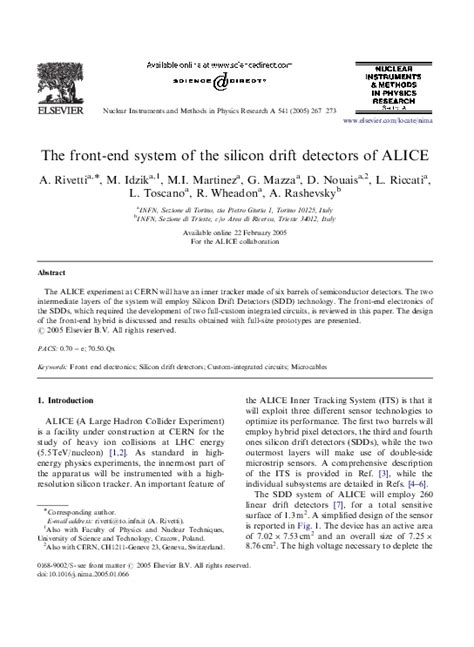 Pdf The Front End System Of The Silicon Drift Detectors Of Alice