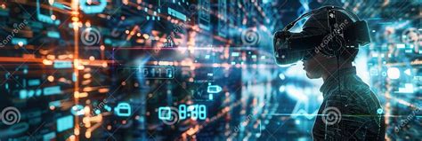 A Hacker In A Vr Headset Navigates A Virtual Environment Filled With