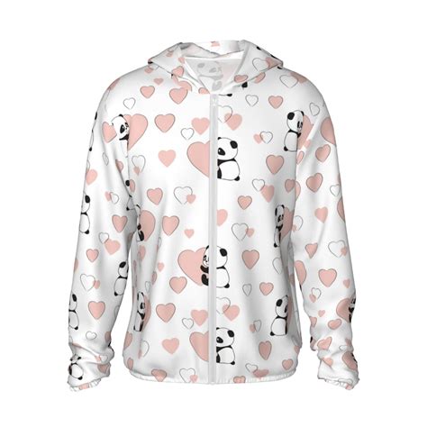 Fotbe Heart Panda Mens Womens Upf 50 Sun Protection Jacket Hooded Cooling Shirt With Pockets