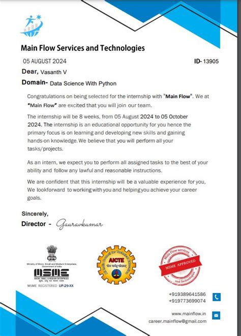 Vasanth Tv On Linkedin Internship Datascience Python Careergrowth Mainflow