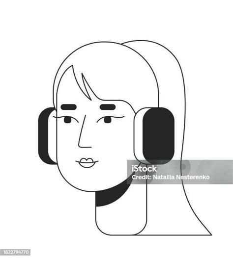 포니 테일 젊은 성인 여성 헤드폰 흑백 2d 라인 만화 캐릭터 머리 2차 도형에 대한 스톡 벡터 아트 및 기타 이미지 2차 도형 드로잉 디자인 Istock