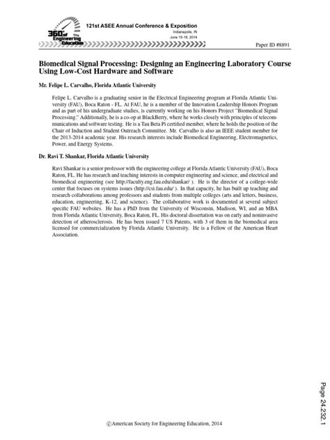 Biomedical Signal Processing Designing An Engineering Laboratory Course
