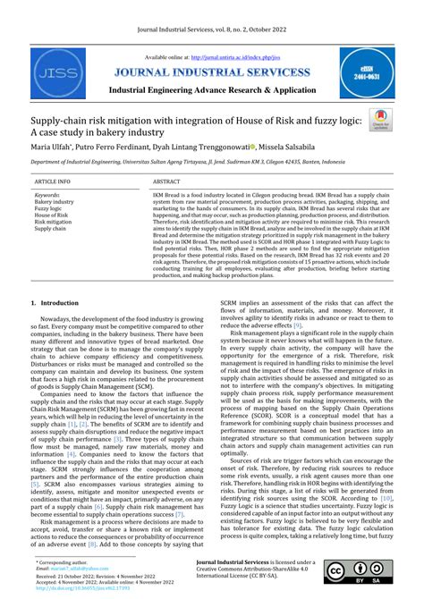 Pdf Supply Chain Risk Mitigation With Integration House Of Risk And