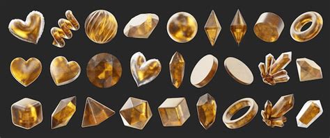 Premium Photo Gold Object Geometry Shape Set Isolated Background 3d