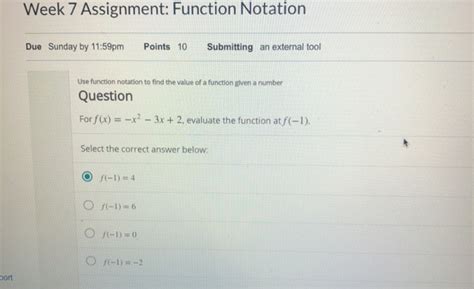 Solved Week 7 Assignment Function Notation Due Sunday By