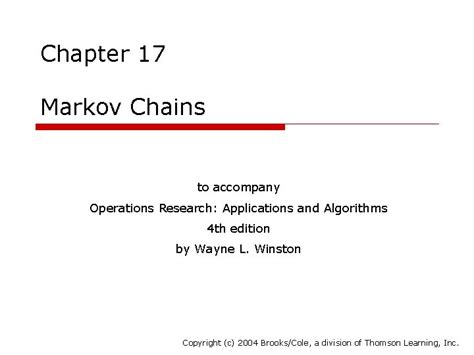 Chapter 17 Markov Chains To Accompany Operations Research