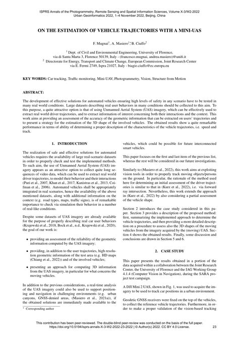 Pdf On The Estimation Of Vehicle Trajectories With A Mini Uas