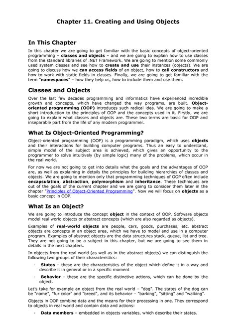 Ch11 Creating And Using Objects Chapter 11 Creating And Using Objects In This Chapter In This