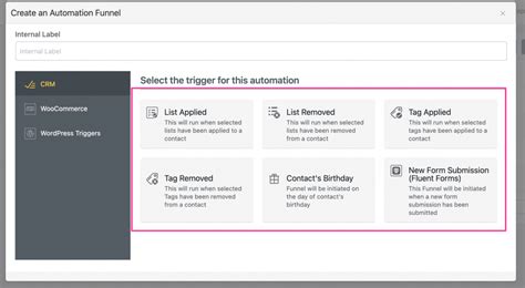 Primary Automation Triggers Fluentcrm