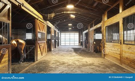 The Comprehensive Interiors Of A Grand Horse Farm Stable Bridging