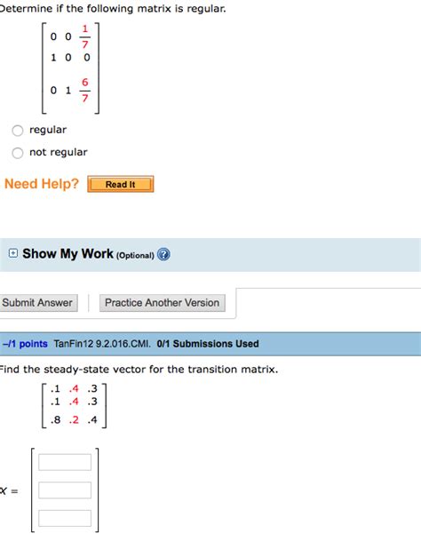 Solved Determine If The Following Matrix Is Regular O Chegg