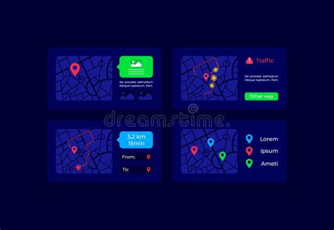 Gps Position Ui Elements Kit Stock Vector Illustration Of Route Menu