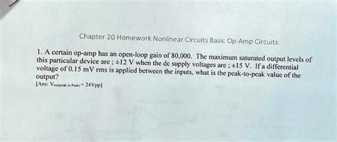 Chapter 20 Homework Nonlinear Circuits Basic Op Amp Circuits 1 A