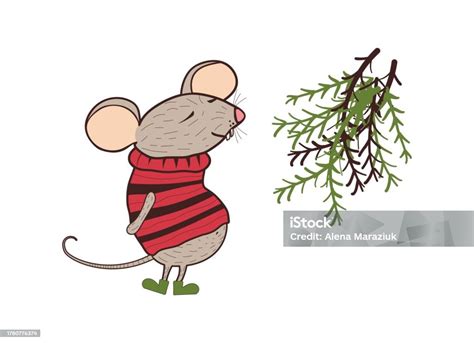 귀여운 마우스 쥐 니트 스웨터를 입은 쥐 중국 기호입니다 인사말 카드 포스터 크리스마스와 새해를 위한 선물 태그를 위한 디자인